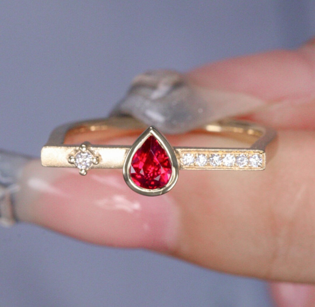 Hippocrepiform Ruby 18K Ring Diamonds Free Form Ring Minimalist Ruby ...