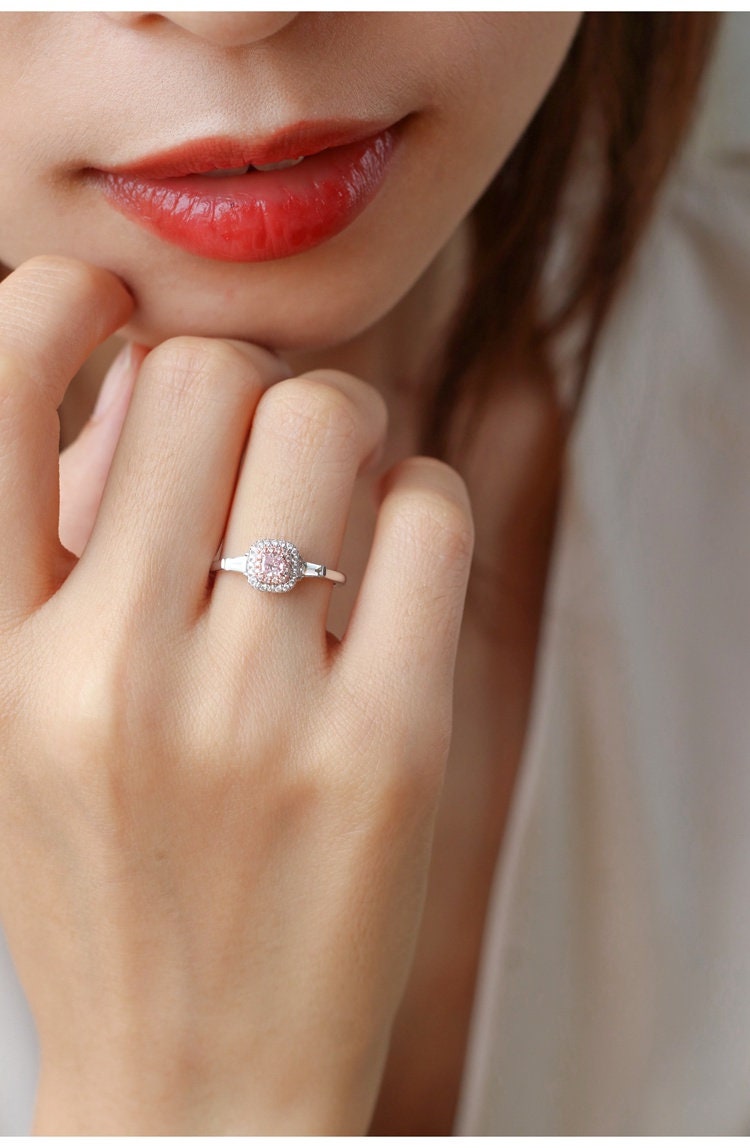 Natural Pink Diamond Cushion Cut & White Diamond Handmade 18K - Etsy