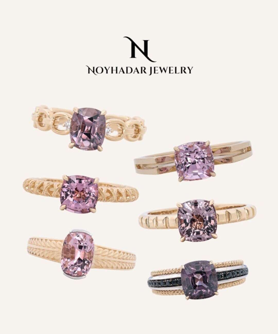 6 Style Genuine Purple Spinel 18k Ring Retro Design Spinel Ring Purple ...