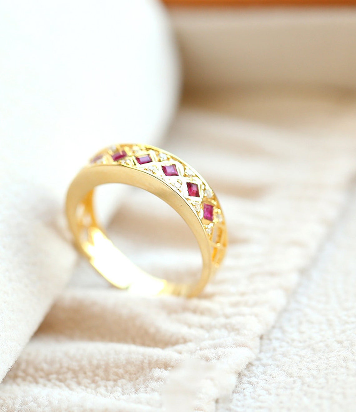 Seven Natural Ruby Square Cut 18K Solid Yellow Gold Handmade - Etsy