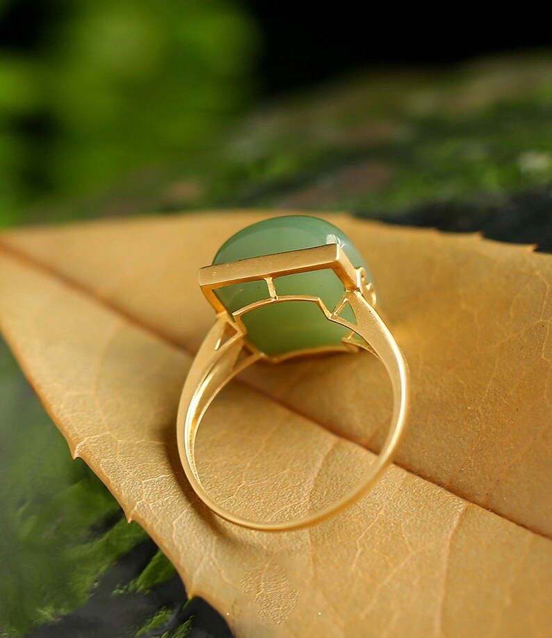 Natural Jade Square Shape 18K Solid Yellow Gold Handmade Jade | Etsy