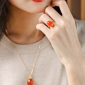 5A Natural Southern Red Agate Cabochon Cut 18.7x13.2mm 18K Solid Yellow ...