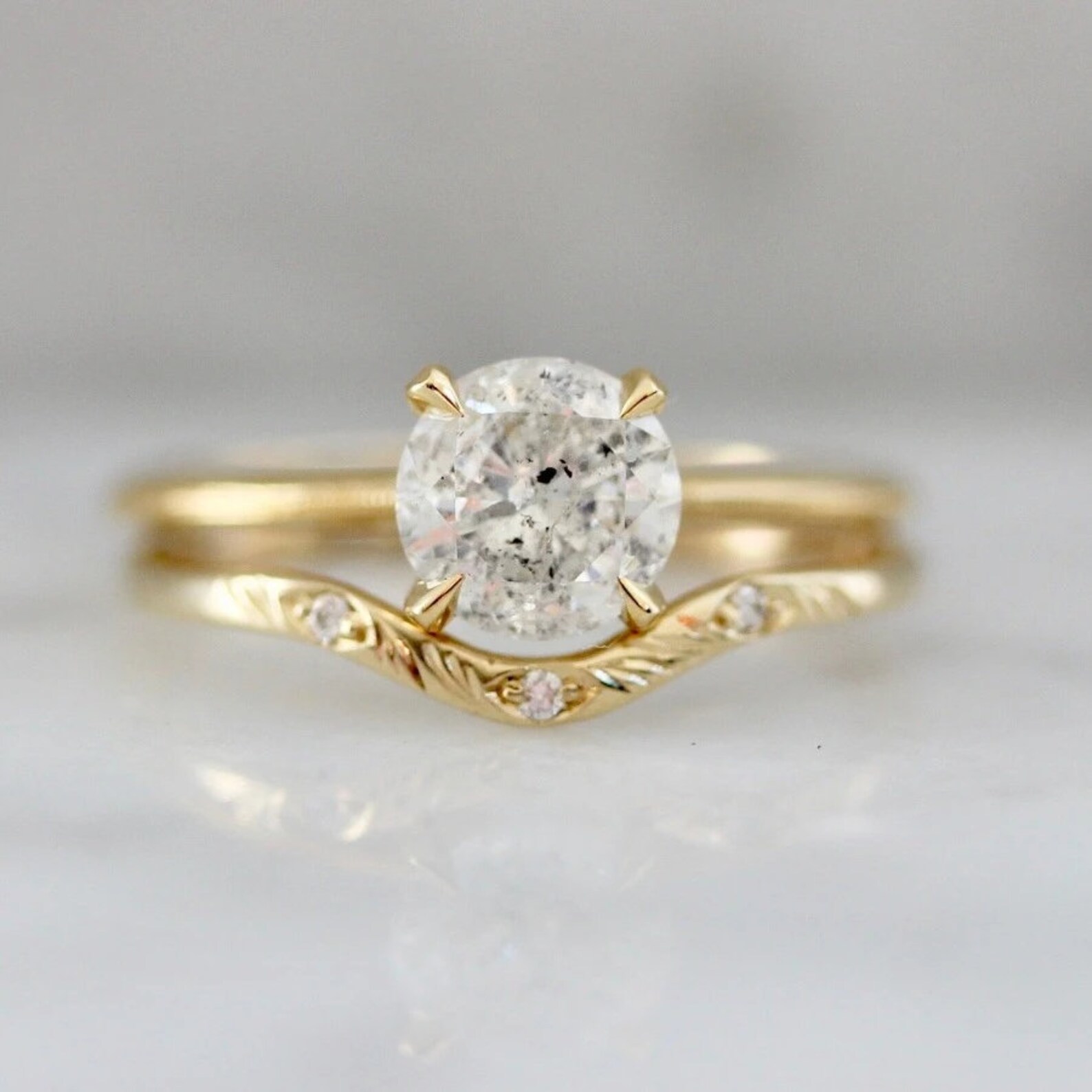 Plume Arch Diamond Gold Band 14K Yellow Gold Chevron Ring - Etsy