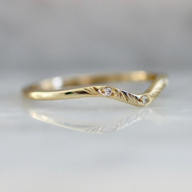 Plume Arch Diamond Gold Band 14K Yellow Gold Chevron Ring - Etsy
