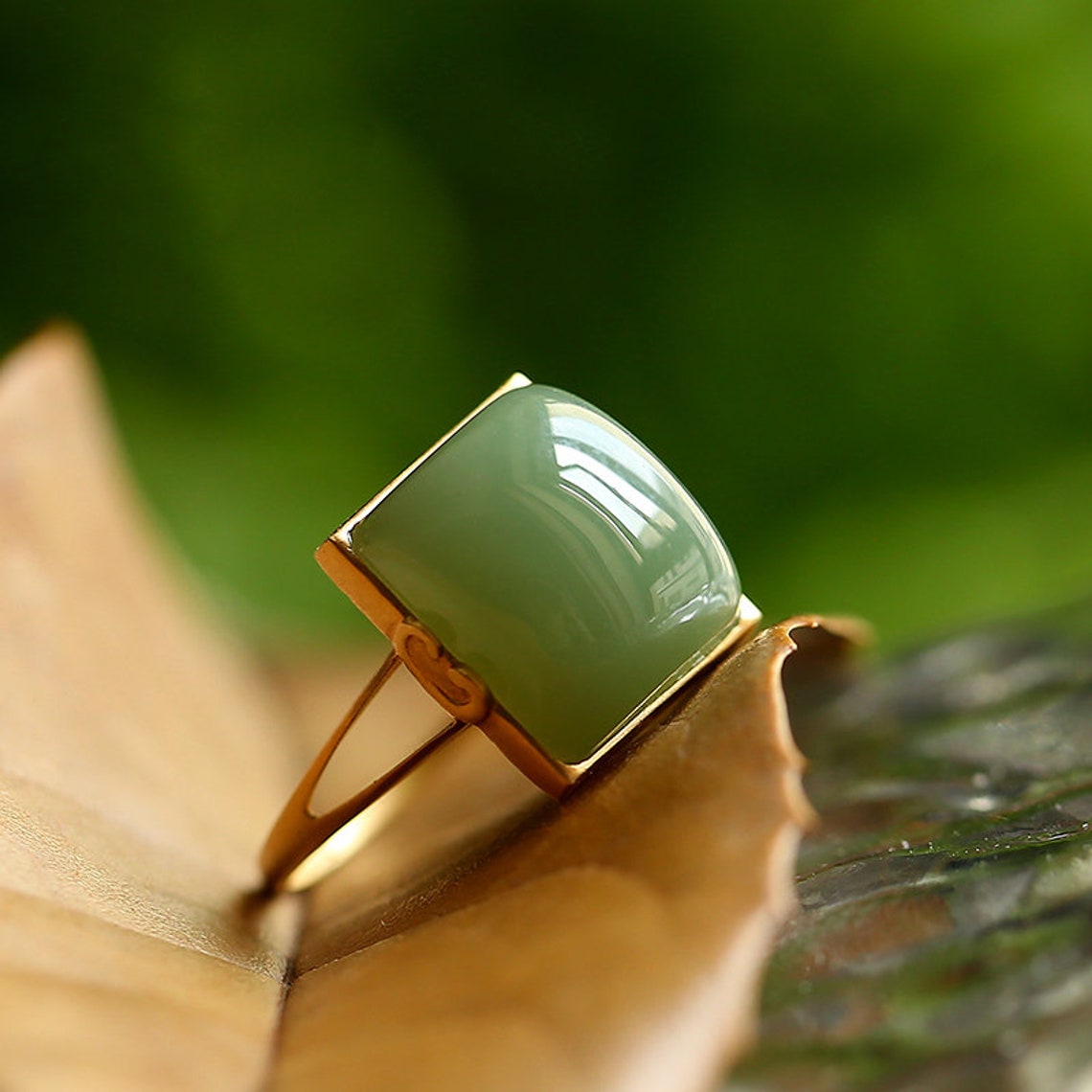 Natural Jade Square Shape 18K Solid Yellow Gold Handmade Jade | Etsy