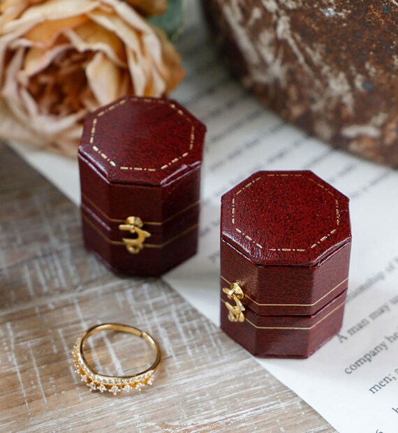 5 Colors Red Octagon Hexagon Heart Leather Ring Box Handmade - Etsy