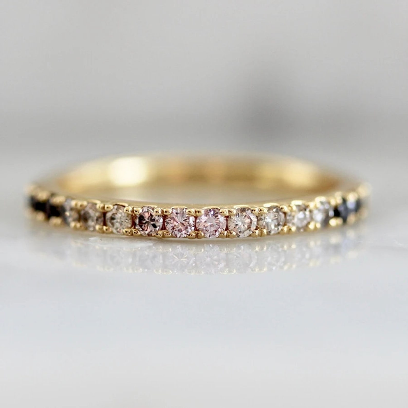 Colorful Round Cut Natural White Diamond 18K Solid Yellow Gold - Etsy