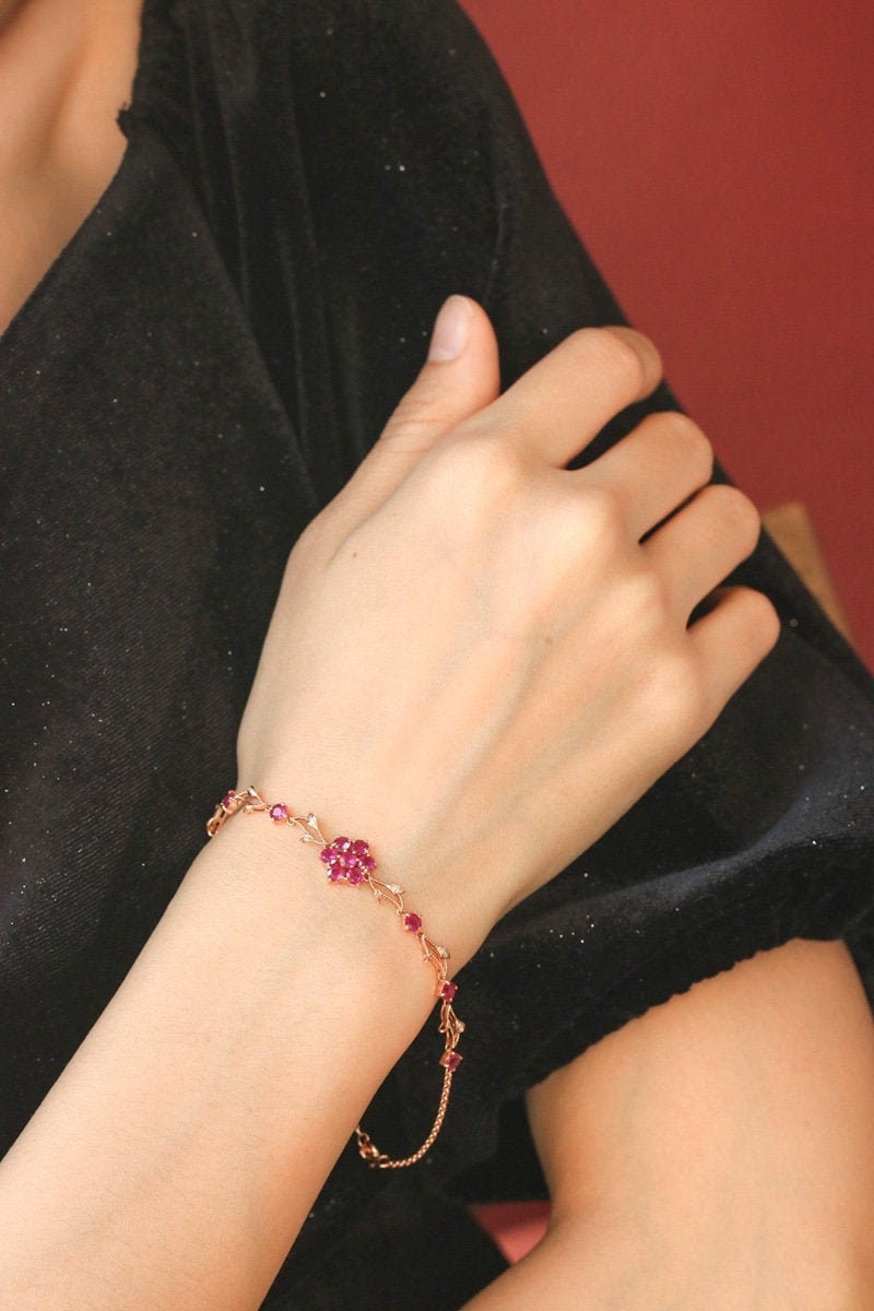 Flower Natural Colorful Ruby 18K Solid Yellow Gold Handmade - Etsy