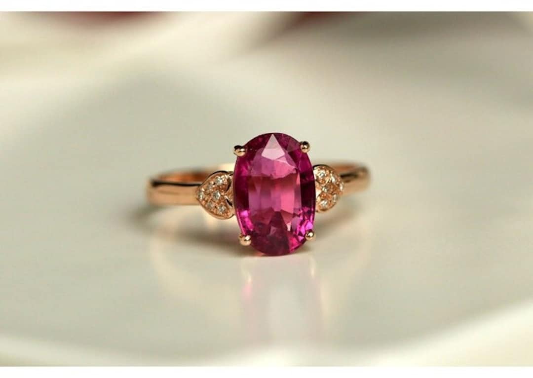 2.32ct Natural Rubellite Oval Cut & White Diamond 18K Solid Gold ...