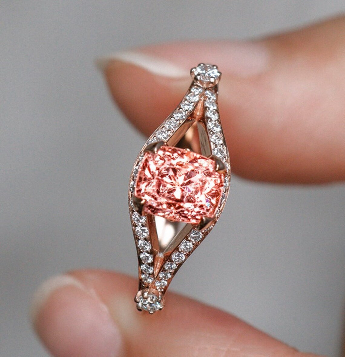 Padparadscha Spinel 18K Ring 18K Solid Rose Gold Ring - Etsy