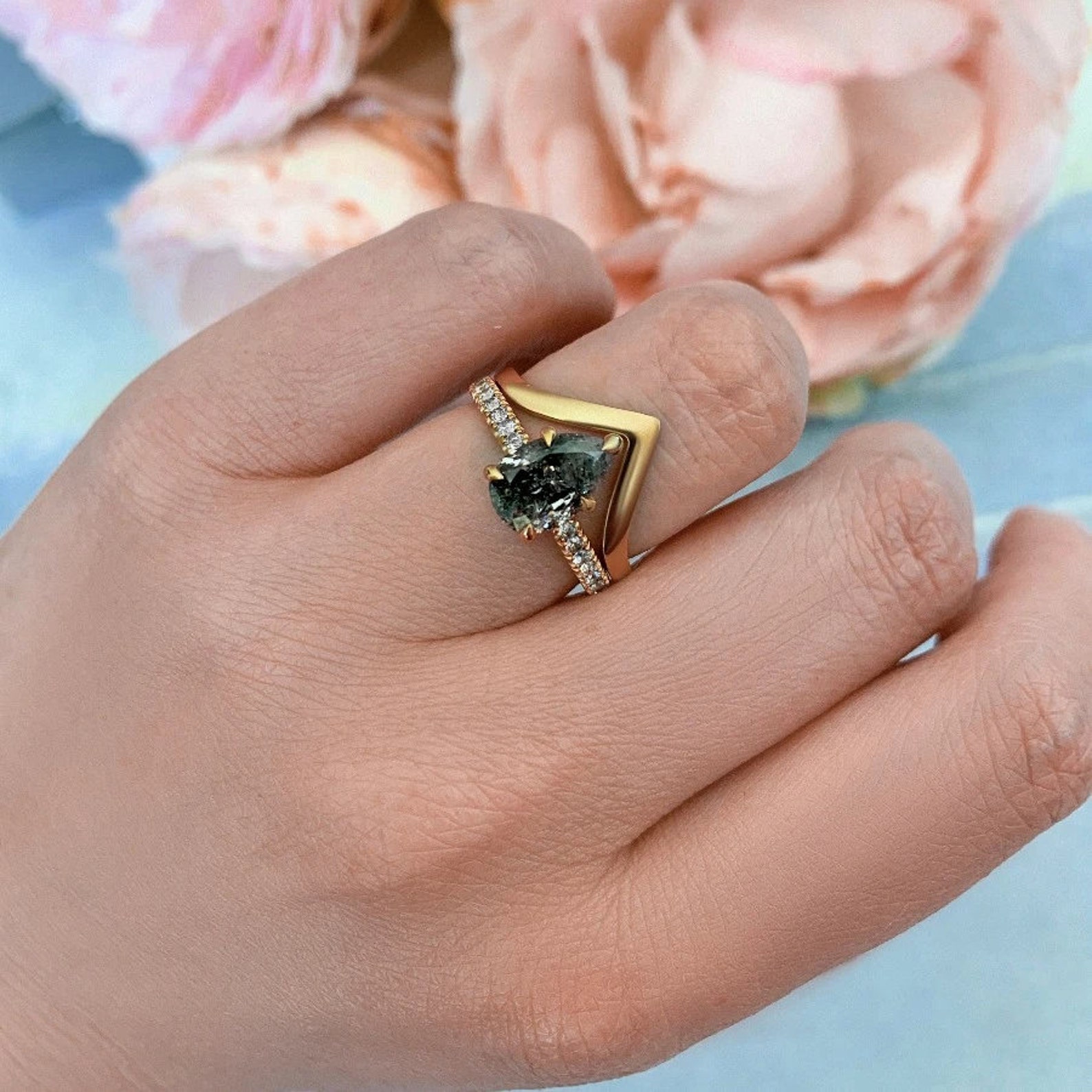 Chevron Gold Band 14K Solid Yellow Gold Chevron Ring Rose Gold White ...