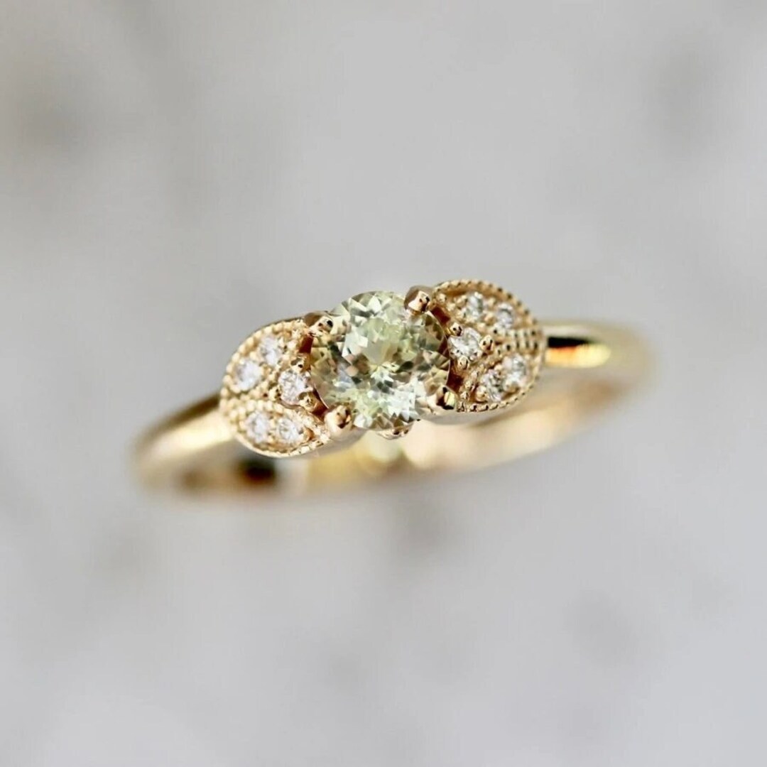 Yellow Sapphire Round Cut Diamond 14K Solid Yellow Gold - Etsy