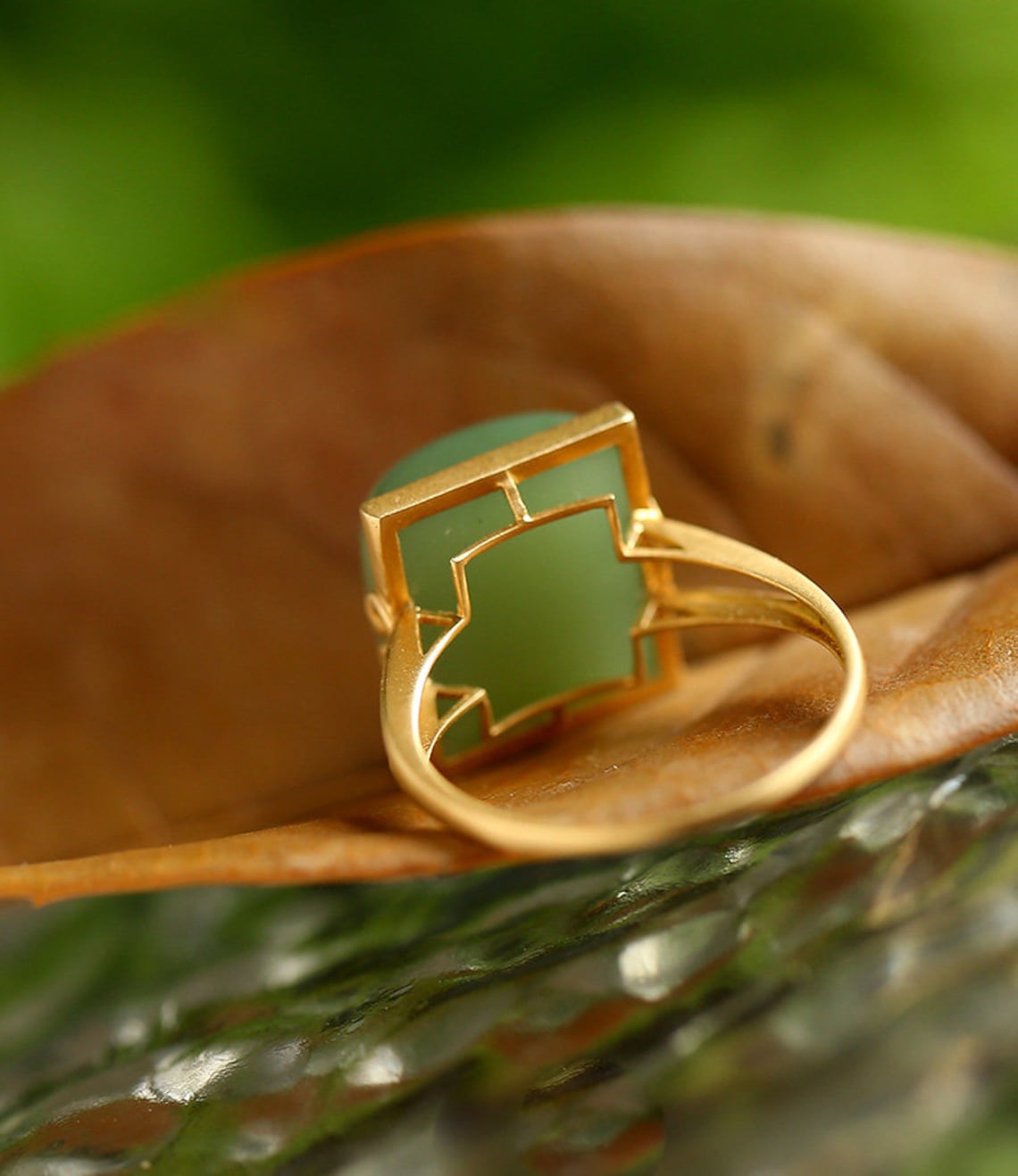 Natural Jade Square Shape 18K Solid Yellow Gold Handmade Jade | Etsy