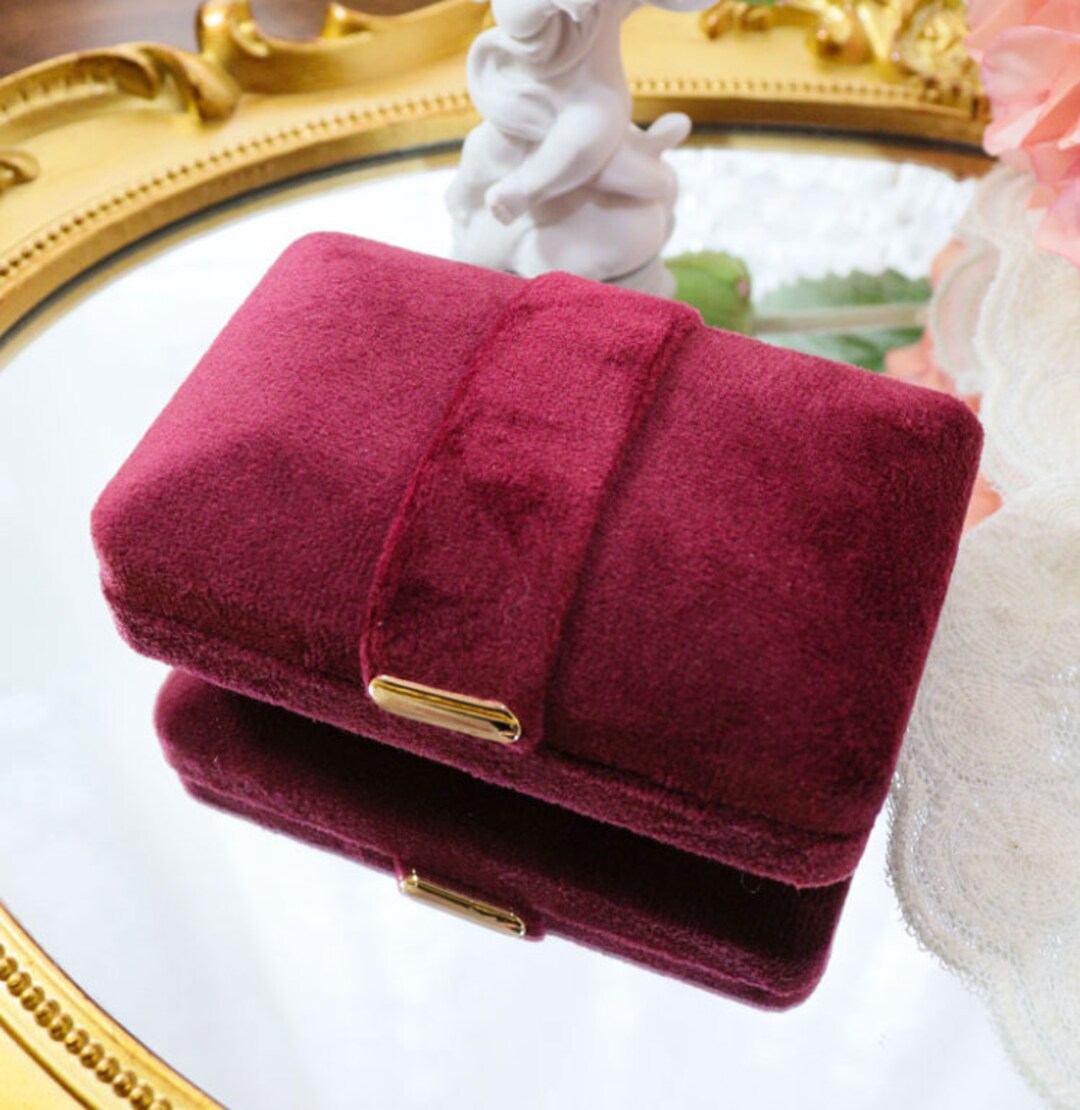 Burgundy Red Velvet Rectangle Ring Box Handmade Necklace Bracelet Box ...
