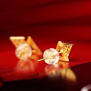 Natural Ruby Triangle 18K Solid White Gold Handmade Ruby Earring Fine ...