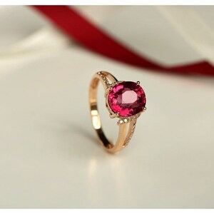 2.93ct Natural Rubellite Oval Cut & White Diamond 18K Solid Gold ...