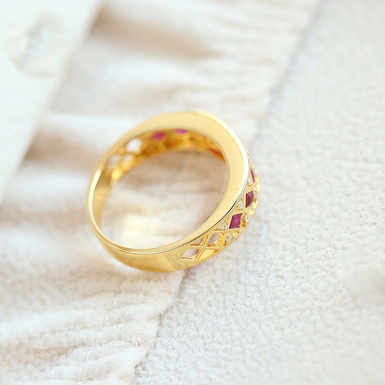 Seven Natural Ruby Square Cut 18K Solid Yellow Gold Handmade - Etsy