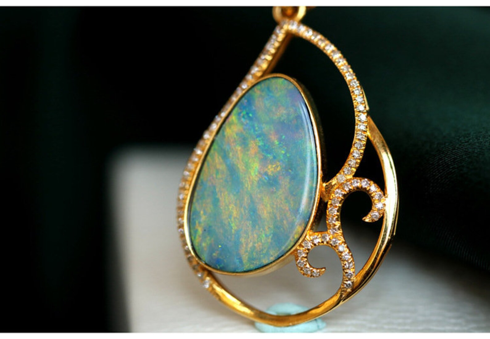 Natural Australia Blue Opal & White Diamond Handmade 18K Solid | Etsy