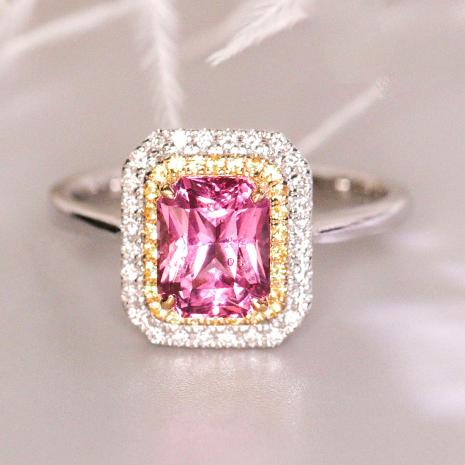 1.7ct Pink Spinel Cushion Cut & White Diamond Ring 18K Solid | Etsy