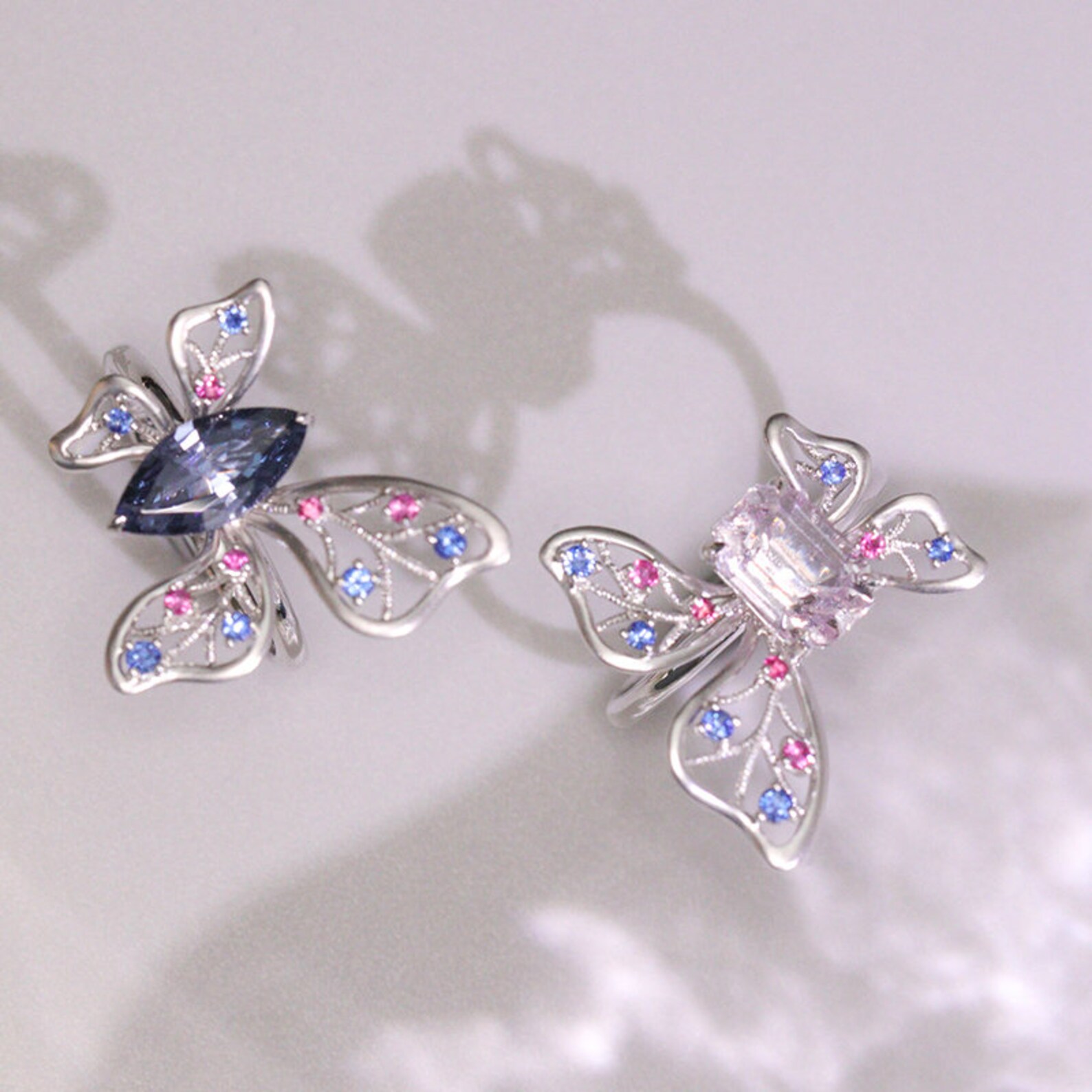 Butterfly Blue Spinel & White Sapphire Ring 18K Solid White | Etsy