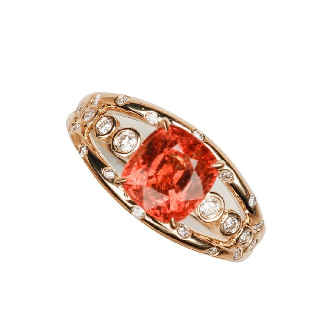 3.5ct Orange Golden Spinel 18K Ring, 18K Solid Yellow Gold Ring, Pave ...