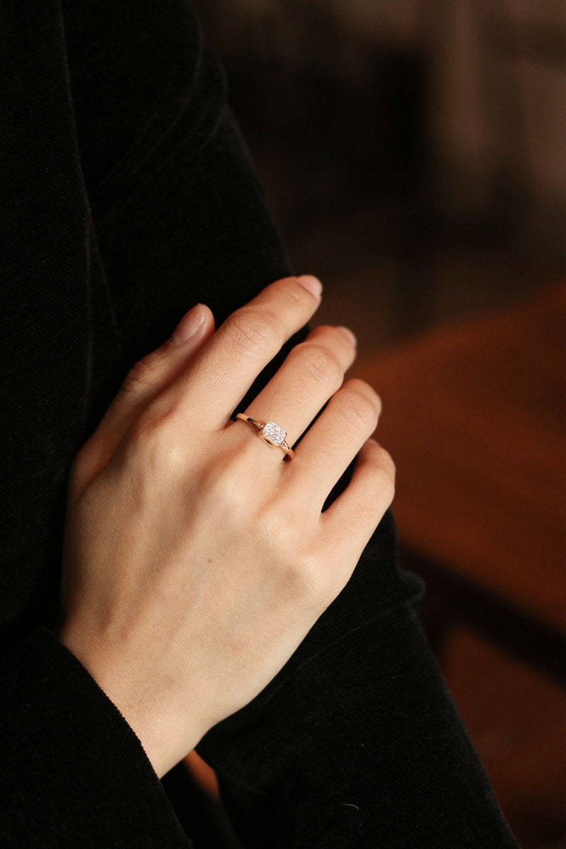 Natural Emerald & White Diamond Horizontal Stone Ring 18K | Etsy