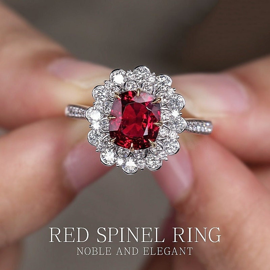 2.2carat Red Spinel & Diamonds 18K Ring Classic Design - Etsy