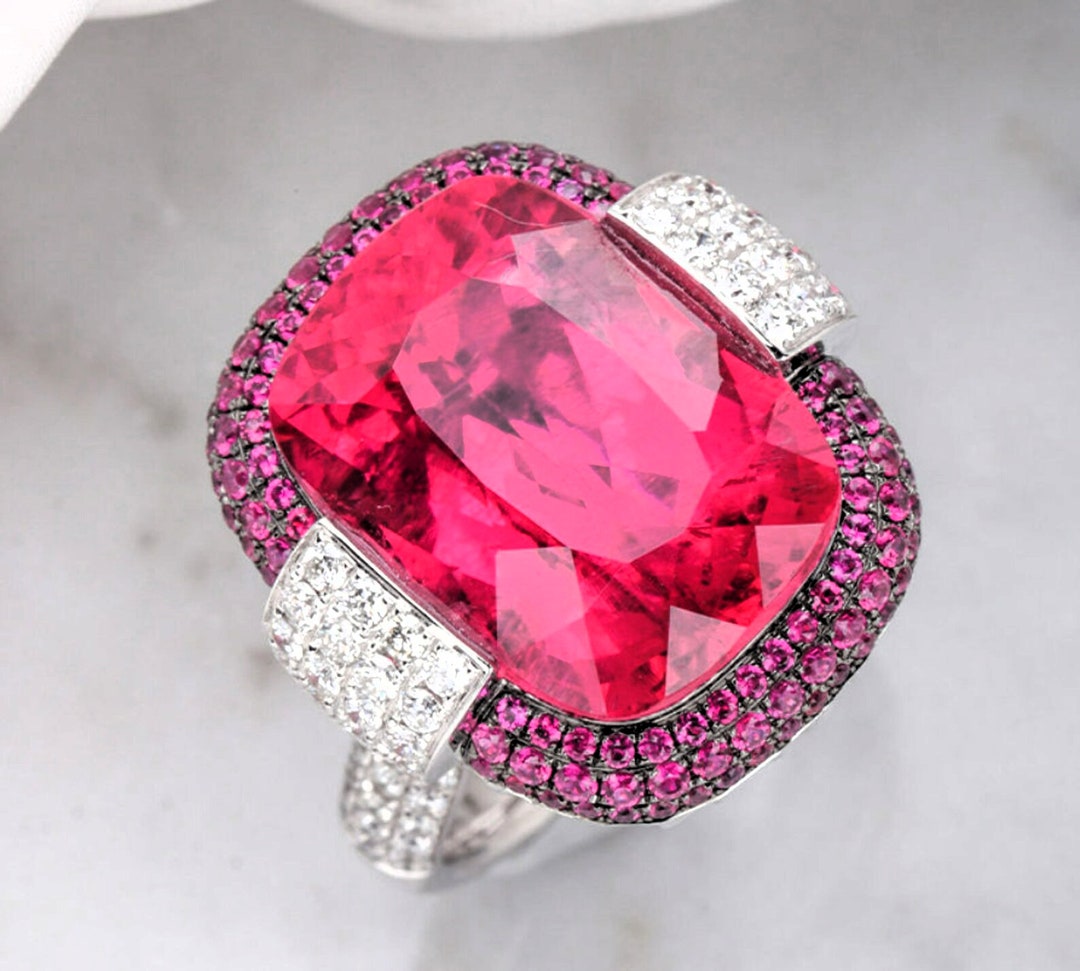 15.68ct Natural Rubellite & White Diamond PT950 Ring Huge Rubellite ...