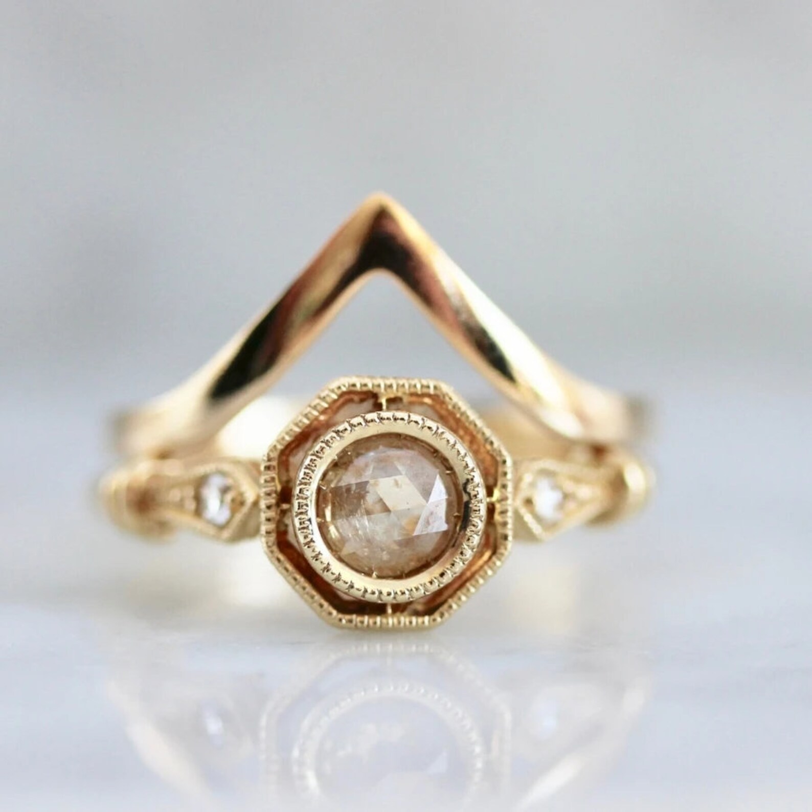 Chevron Gold Band 14K Solid Yellow Gold Chevron Ring Rose - Etsy