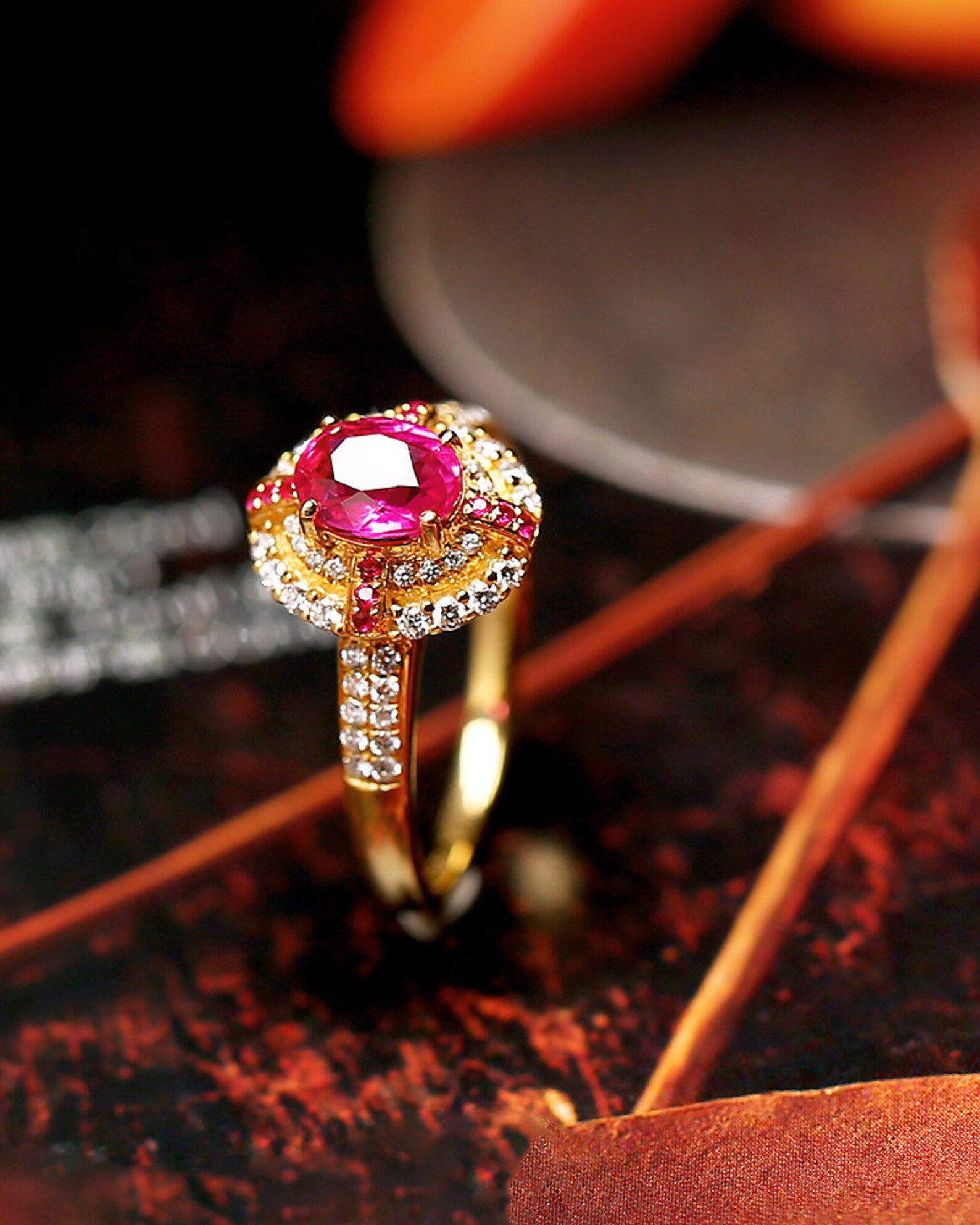 Natural Pink Peach Ruby Oval Cut 18K Solid Yellow Gold | Etsy