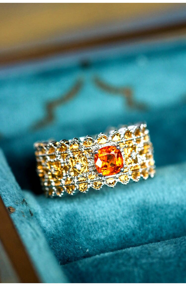 Natural Fanta Garnet Cushion Cut & White Diamond 18K Solid | Etsy