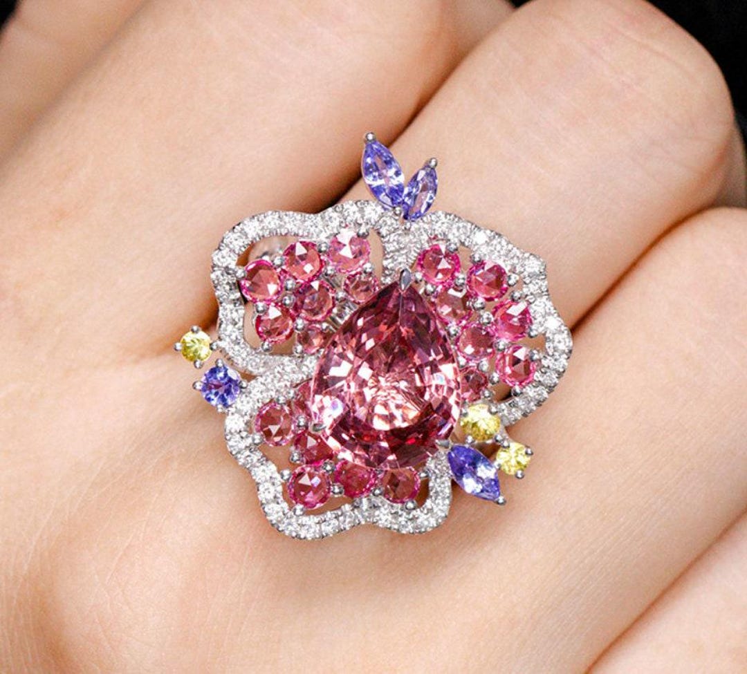 4.73carat Pink Spinel Pear Cut PT950 Ring Spinel Twig Idea Ring ...