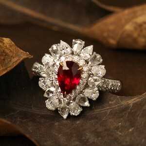 Cluster Pigeon Blood Ruby PT950 Ring With White Diamond Platinum 950 ...