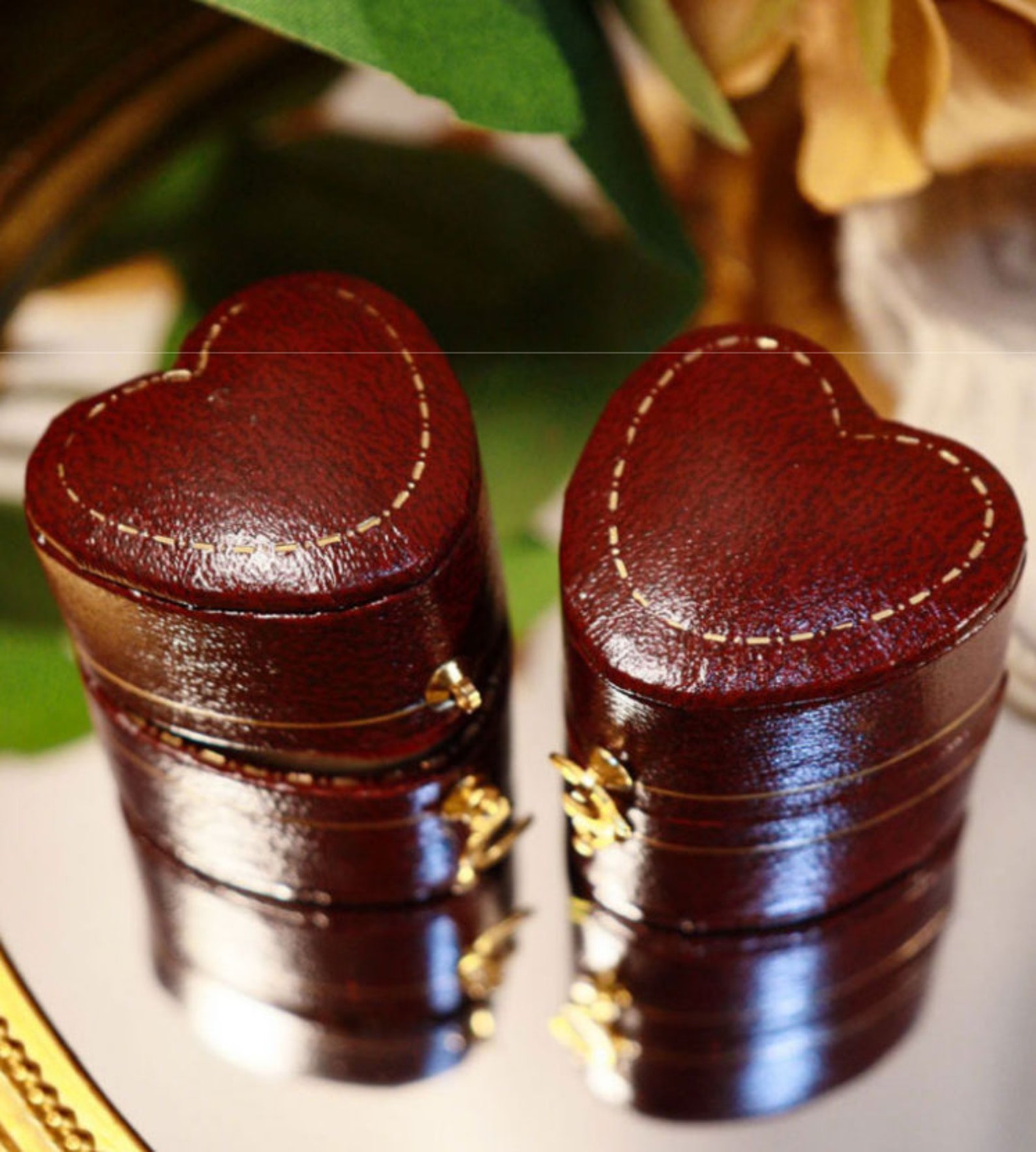 4 Colors Red Heart Shape Leather Ring Box Handmade From - Etsy