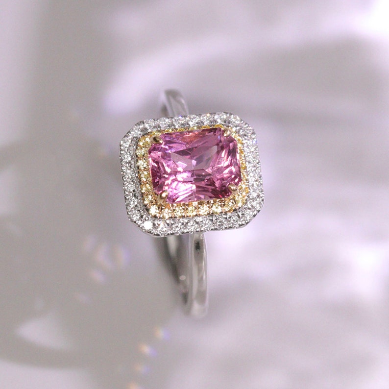 1.7ct Pink Spinel Cushion Cut & White Diamond Ring 18K Solid - Etsy
