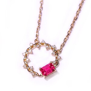 Natural Peach Red Spinel With White Diamond Necklace 18K Solid Yellow ...