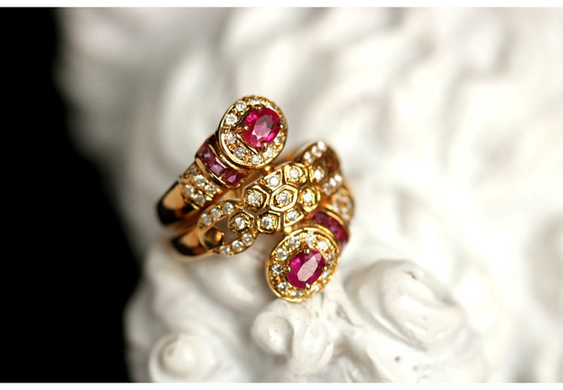 Natural Peach Ruby Oval Cut & White Diamond Handmade 18K Solid - Etsy