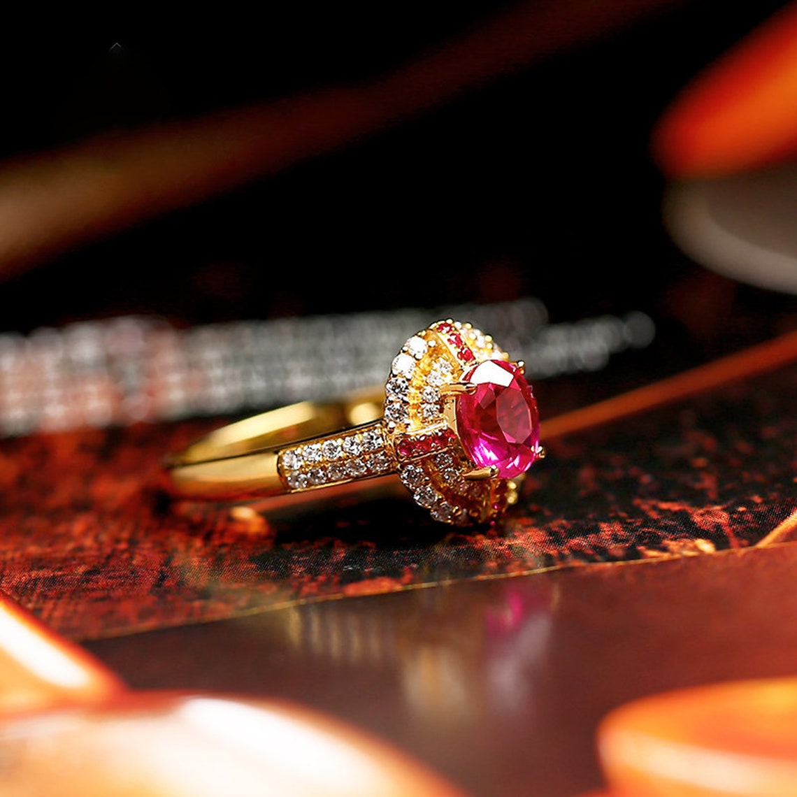 Natural Pink Peach Ruby Oval Cut 18K Solid Yellow Gold | Etsy