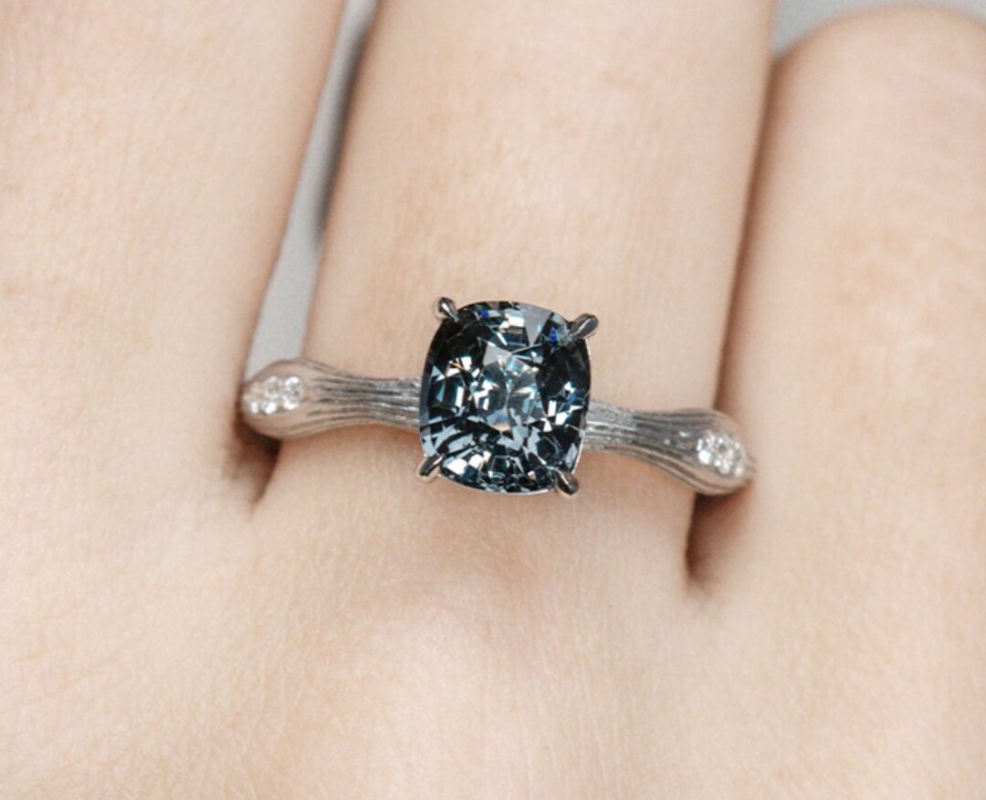 Natural Blue Grey Spinel 18K Gold Ring, 18K Solid White Gold Hand ...