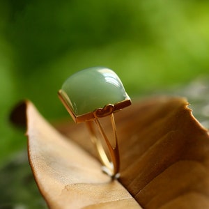 Natural Jade Square Shape 18K Solid Yellow Gold Handmade Jade Ring ...