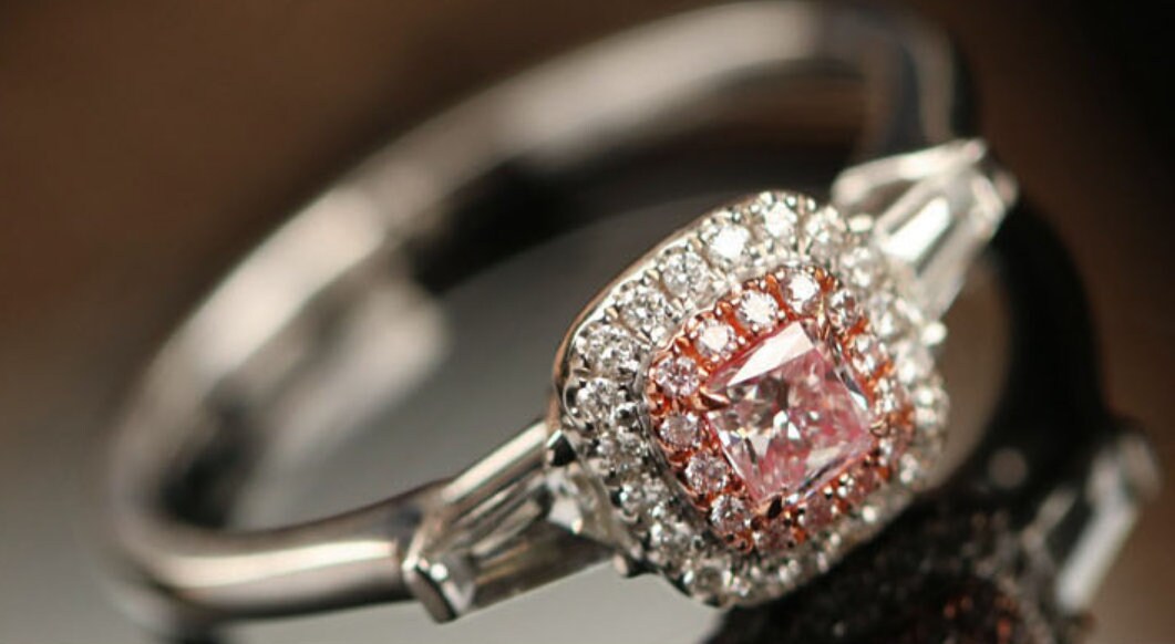 Natural Pink Diamond Cushion Cut & White Diamond Handmade 18K - Etsy