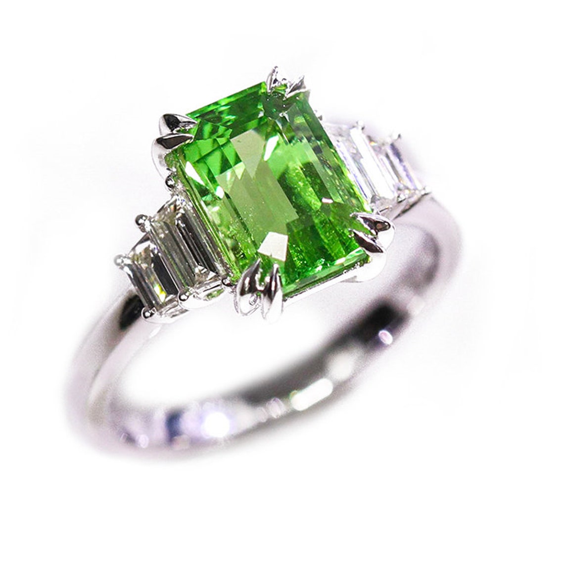 2.92ct Natural Tsavorite Radiant Cut & White Diamond Handmade | Etsy