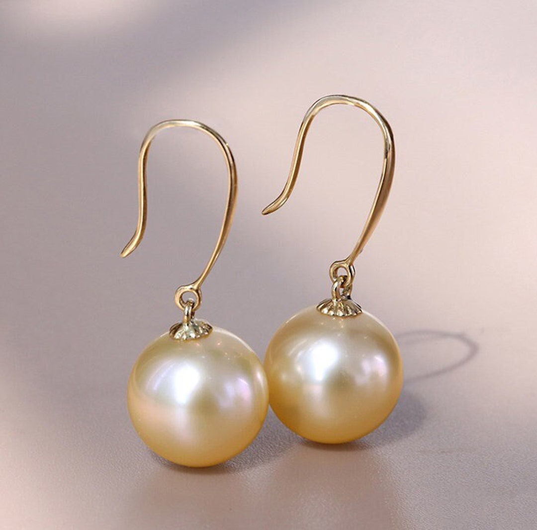 Glow in Luxury: 12-13mm Natural South Sea Golden Pearl Earrings ...