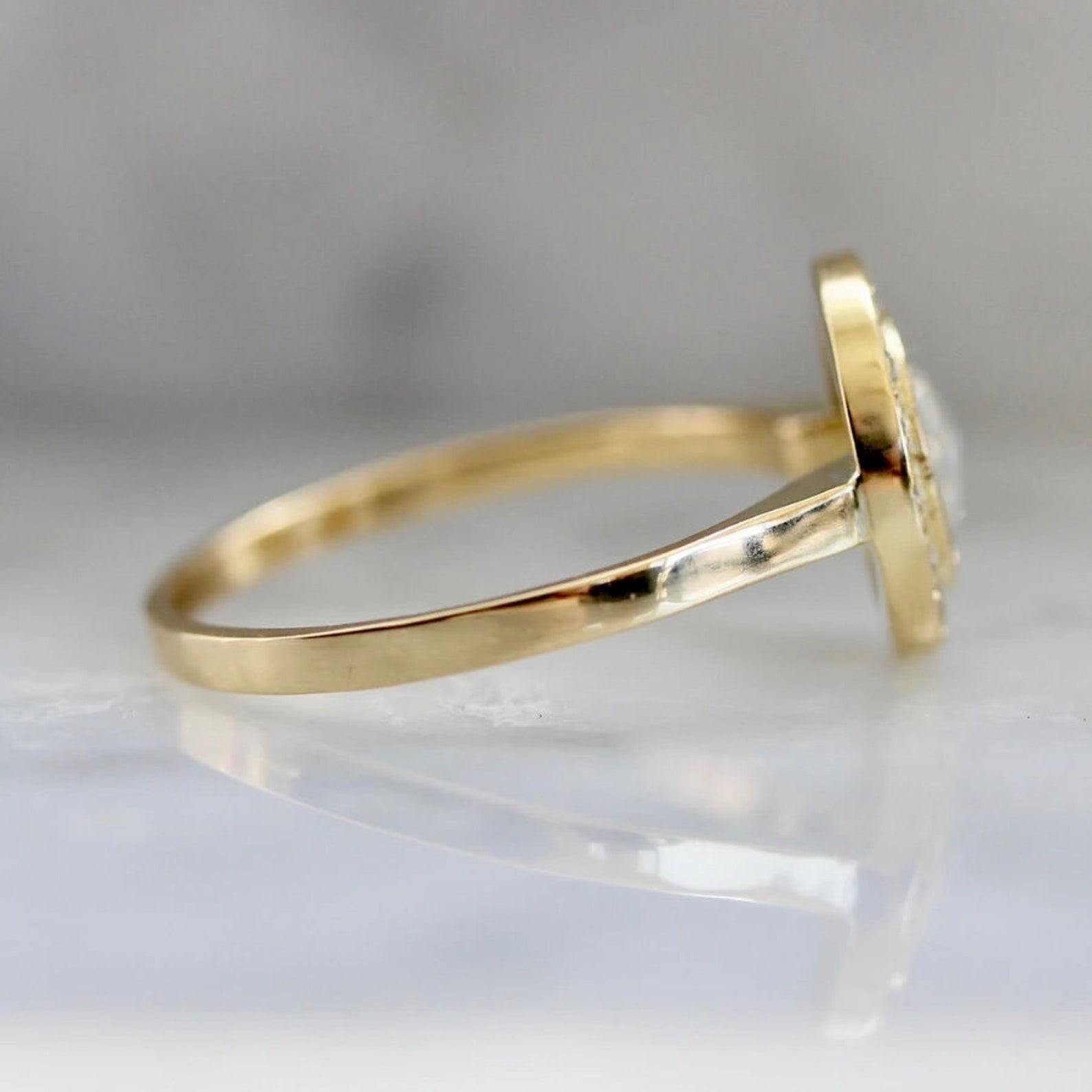 White Round Rose Cut Diamond 18K Solid Yellow Gold Handmade | Etsy