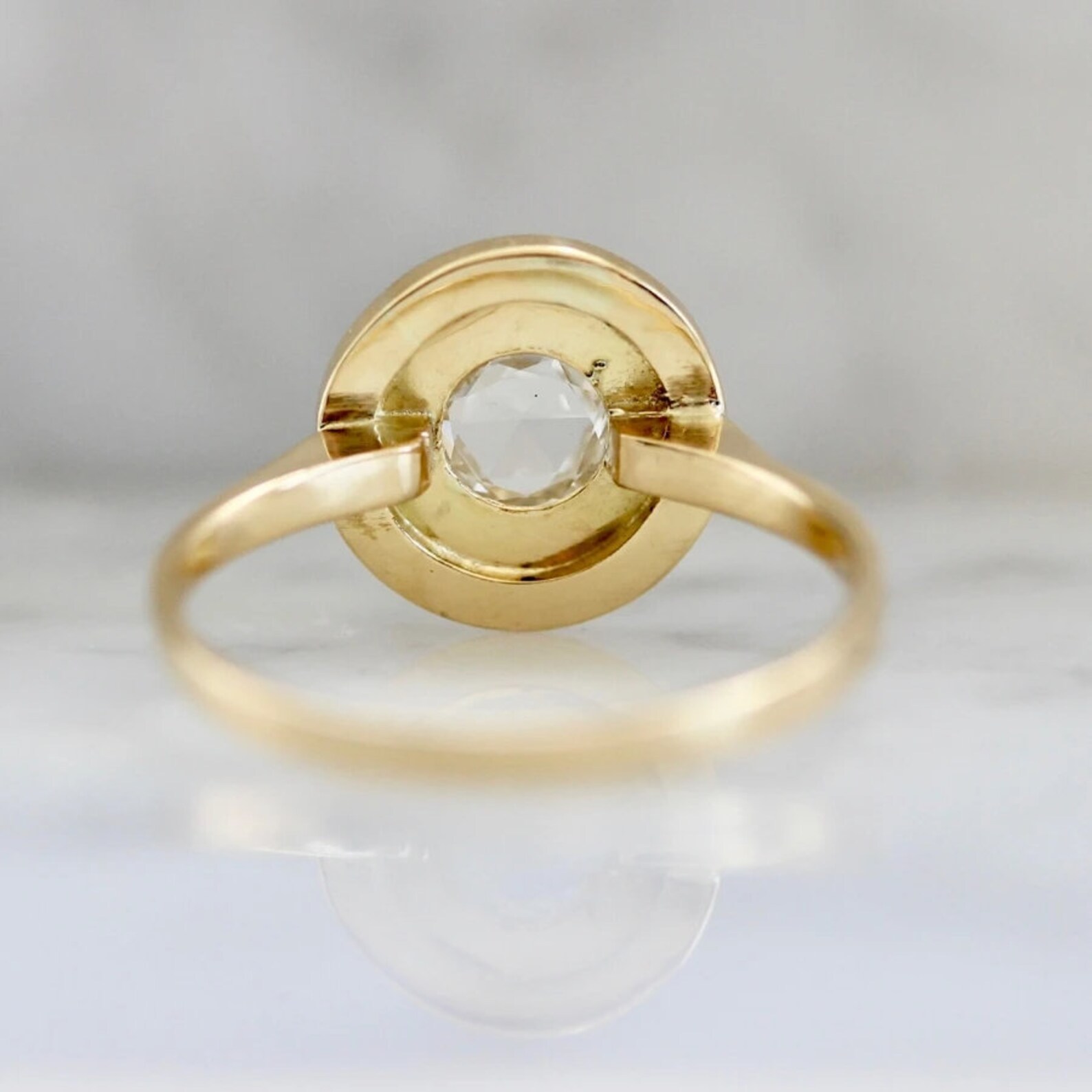 White Round Rose Cut Diamond 18K Solid Yellow Gold Handmade - Etsy