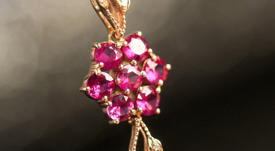 Flower Natural Colorful Ruby 18K Solid Yellow Gold Handmade - Etsy