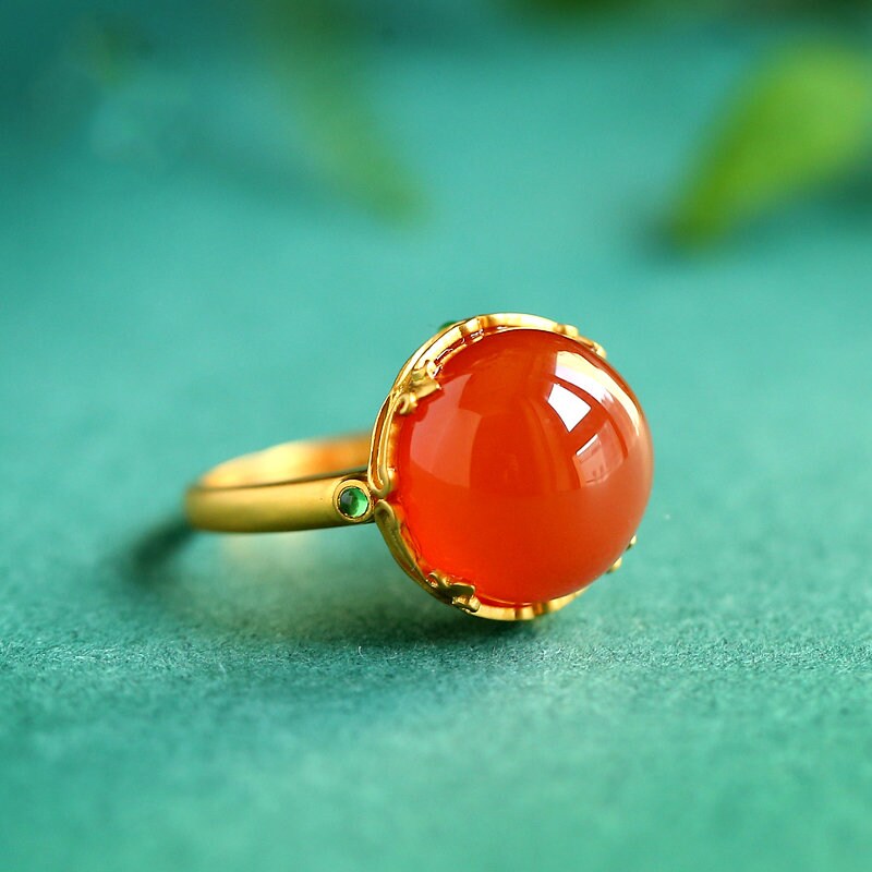5A Natural Southern Red Agate Cabochon Cut 18K Solid Yellow - Etsy