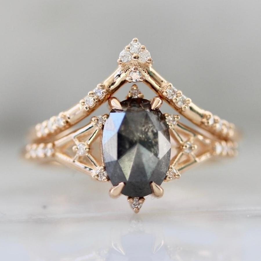 Round Diamond Cut Tiara Band 14K Solid Rose Gold Chevron Ring - Etsy