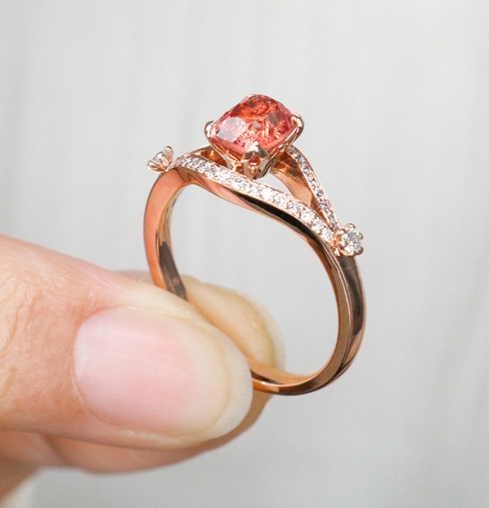 Padparadscha Spinel 18K Ring 18K Solid Rose Gold Ring - Etsy