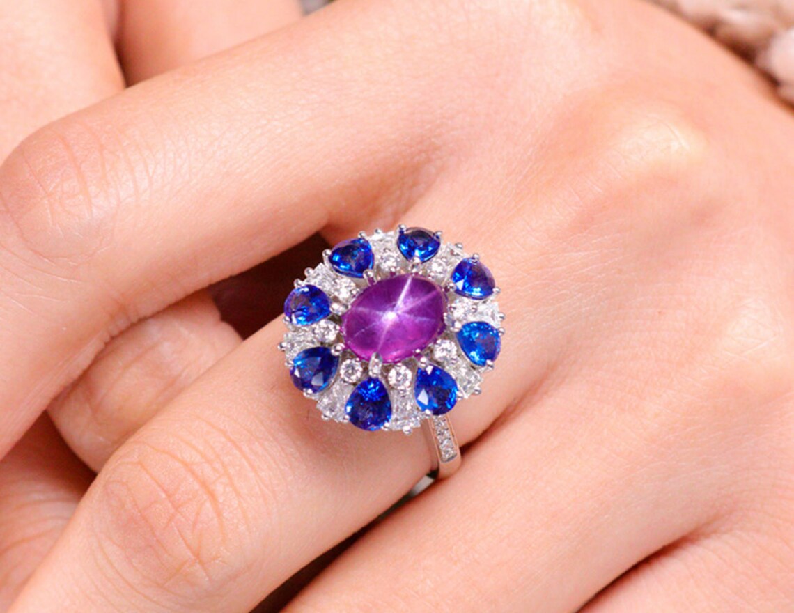 2.99ct Natural Purple Star Sapphire 18K Gold Ring 18K Solid - Etsy